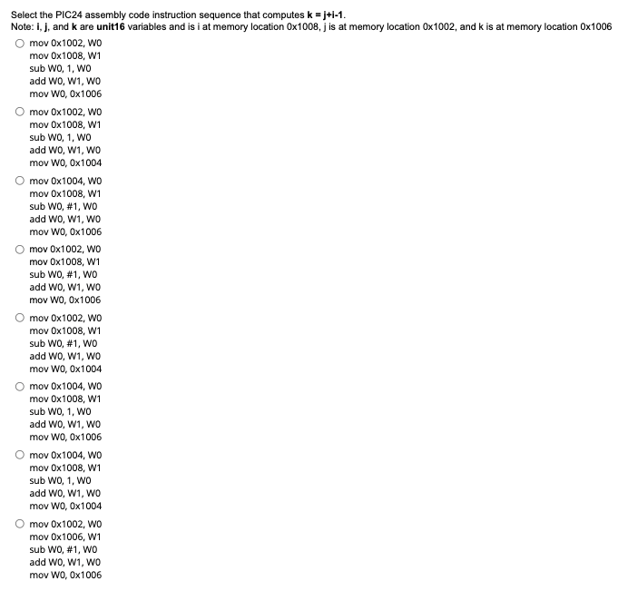 Solved O Select The Pic24 Assembly Code Instruction Sequence