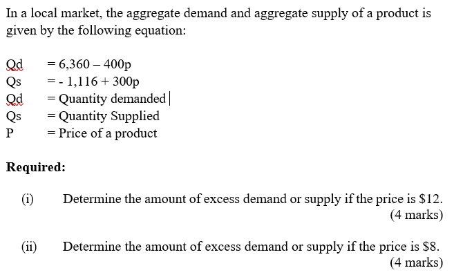 Solved In a local market, the aggregate demand and aggregate | Chegg.com