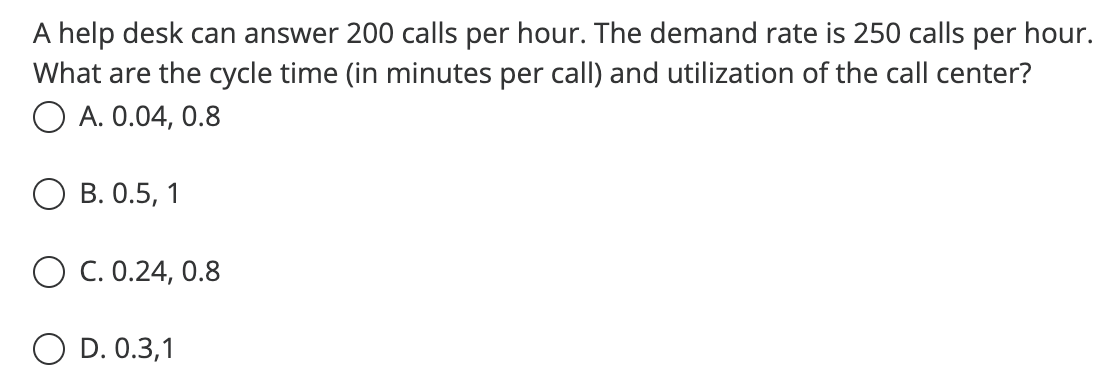 Solved A help desk can answer 200 calls per hour. The demand | Chegg.com