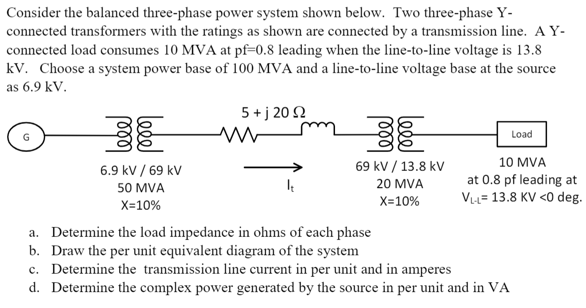 Solved Consider the balanced three-phase power system shown | Chegg.com