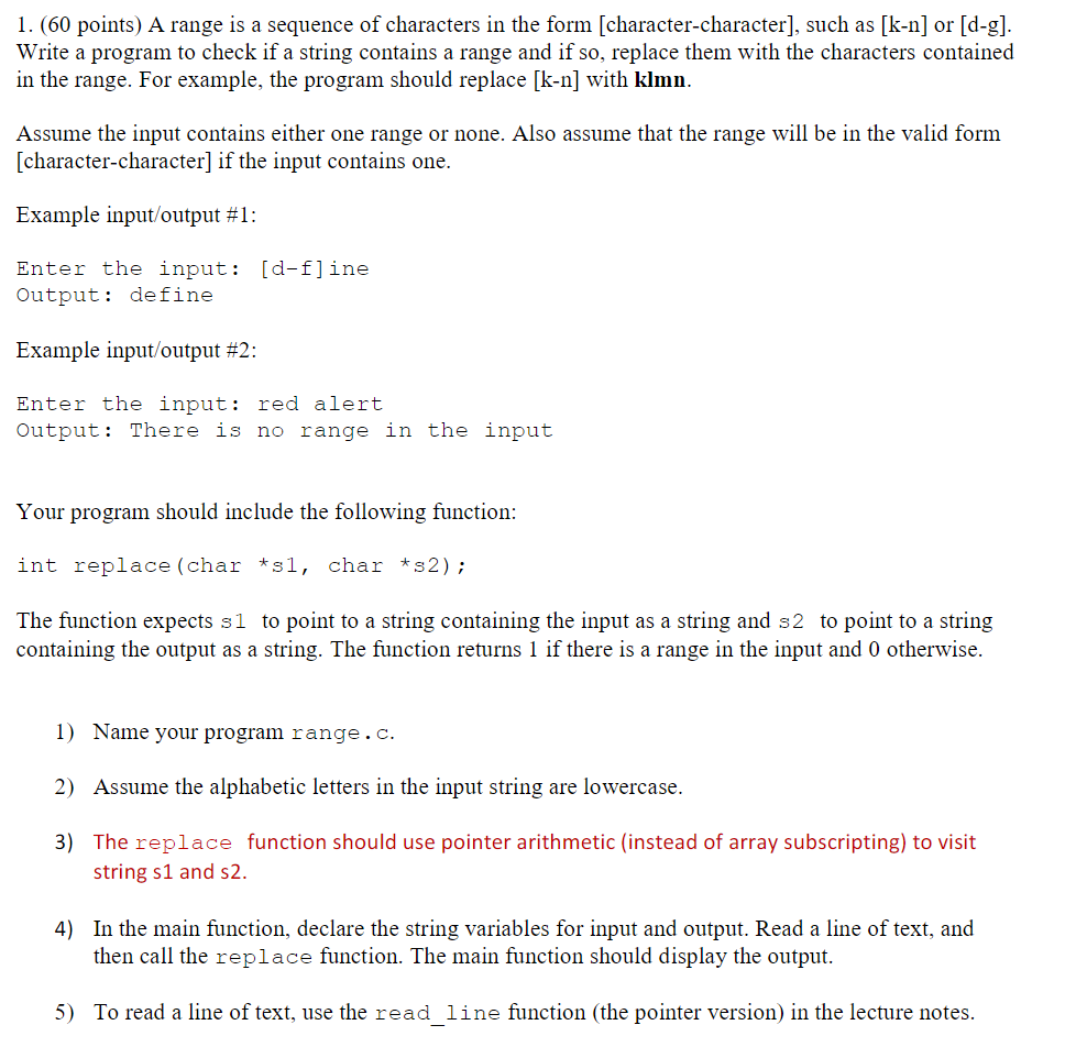 1. (60 points) A range is a sequence of characters in | Chegg.com