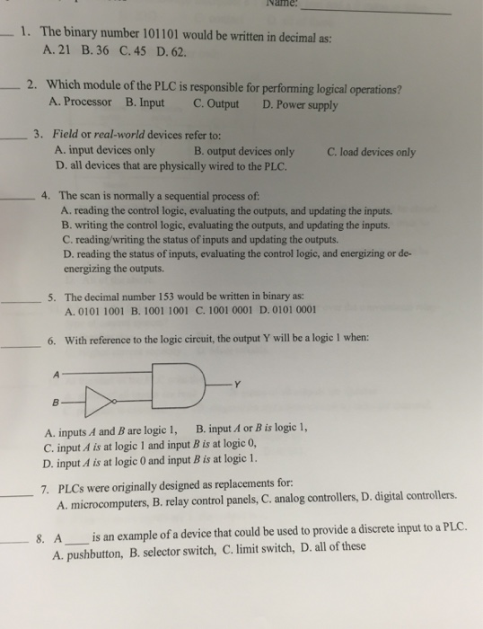 Solved The binary number 101101 would be written in decimal | Chegg.com