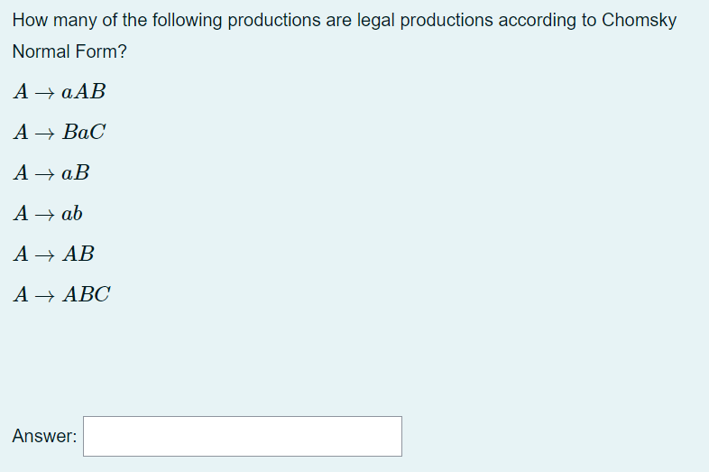 Solved How many of the following productions are legal | Chegg.com