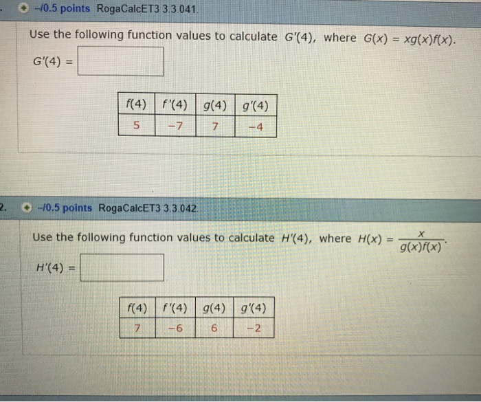 Solved +10.5 points RogaCalcET3 3.3.041 Use the following | Chegg.com