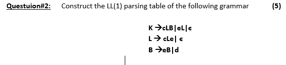 Solved Construct the LL(1) parsing table of the following | Chegg.com