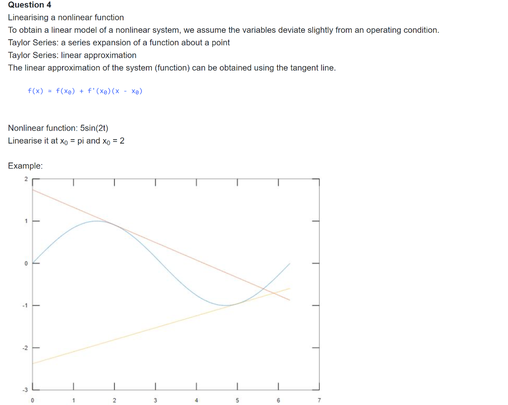 Solved Question 4 Linearising a nonlinear function To obtain | Chegg.com