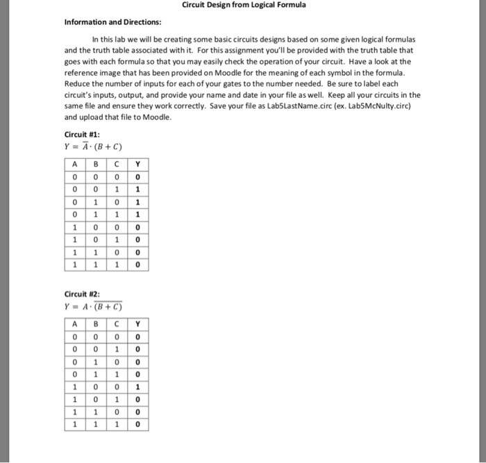 Solved Circuit Design from Logical Formula Information and | Chegg.com