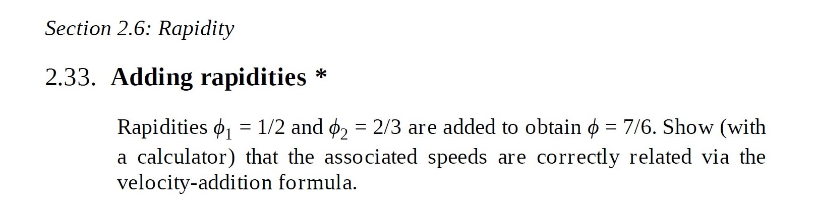 Solved Section 2.6: Rapidity 2.33. Adding rapidities * | Chegg.com