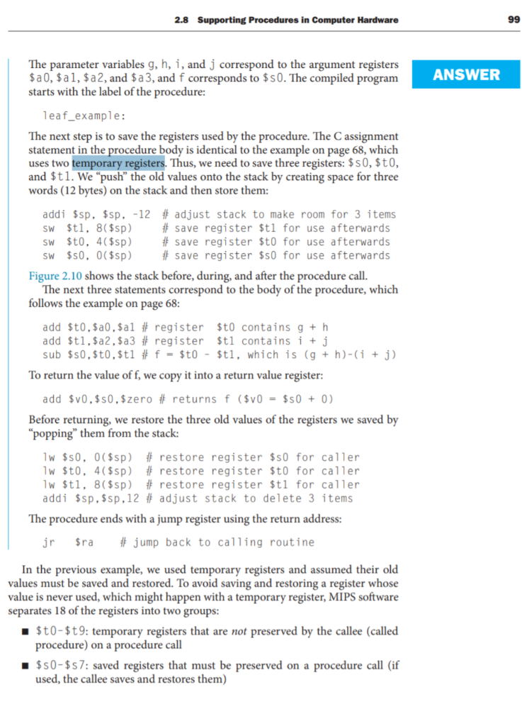 Solved 2.8 Supporting Procedures in Computer Hardware 99 The | Chegg.com