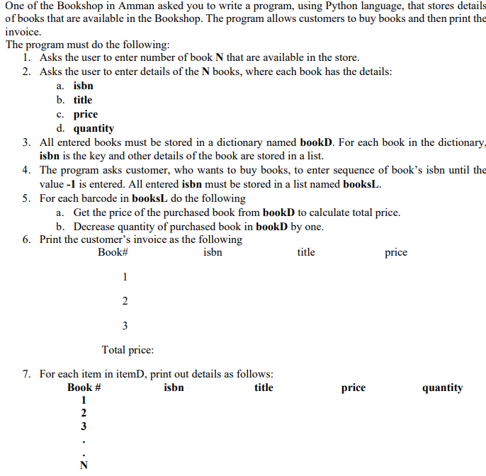 Solved One of the Bookshop in Amman asked you to write a | Chegg.com