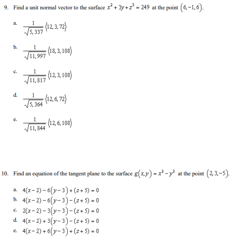 Solved 9. Find a unit normal vector to the surface x2 + 3y | Chegg.com