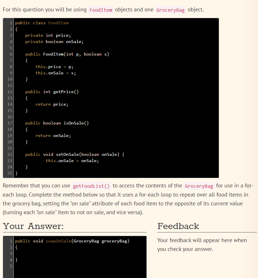 Solved For this question you will be using Food Item objects | Chegg.com