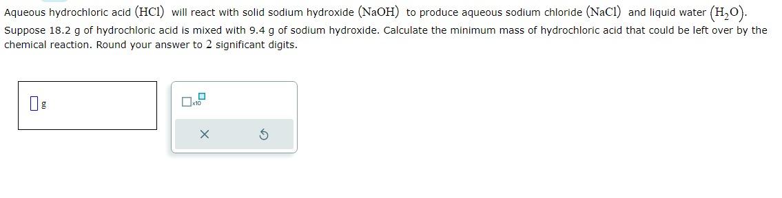 Solved Aqueous hydrochloric acid (HCl) will react with solid | Chegg.com
