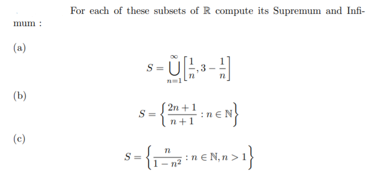 Solved For each of these subsets of R compute its Supremum | Chegg.com