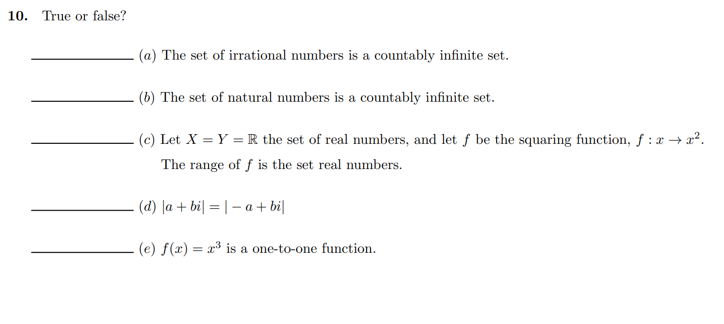 Solved 10. True or false? (a) The set of irrational numbers | Chegg.com