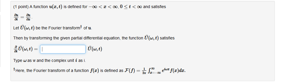 Solved (1 point) A function u(x,t) is defined for −∞ | Chegg.com