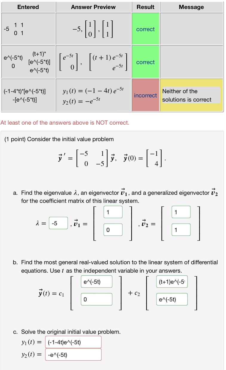 Solved Entered Answer Preview Result Message -5 1 1 0 1 , | Chegg.com