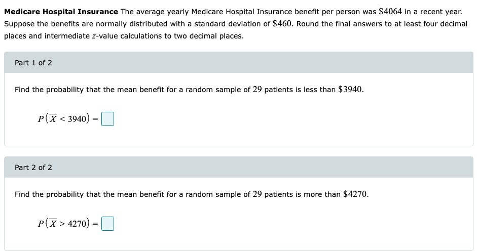 Solved Medicare Hospital Insurance The average yearly | Chegg.com