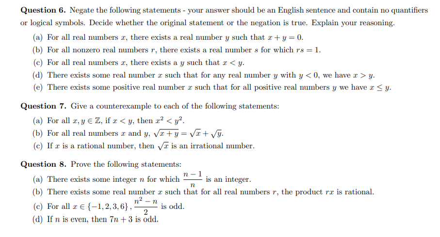 Solved Question 6. Negate the following statements - your | Chegg.com