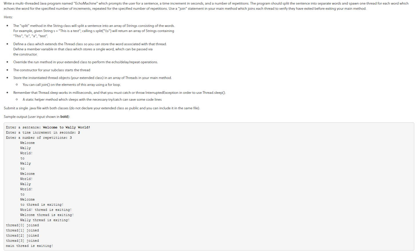 Write a multi-threaded Java program named "Echo | Chegg.com