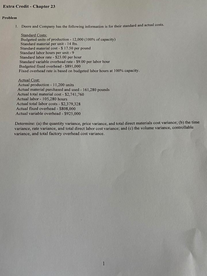 Solved Extra Credit - Chapter 23 Problem 1. Deere and | Chegg.com
