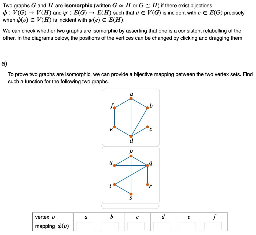 Solved Two graphs G and H are isomorphic (written G≃H or G≅H | Chegg.com