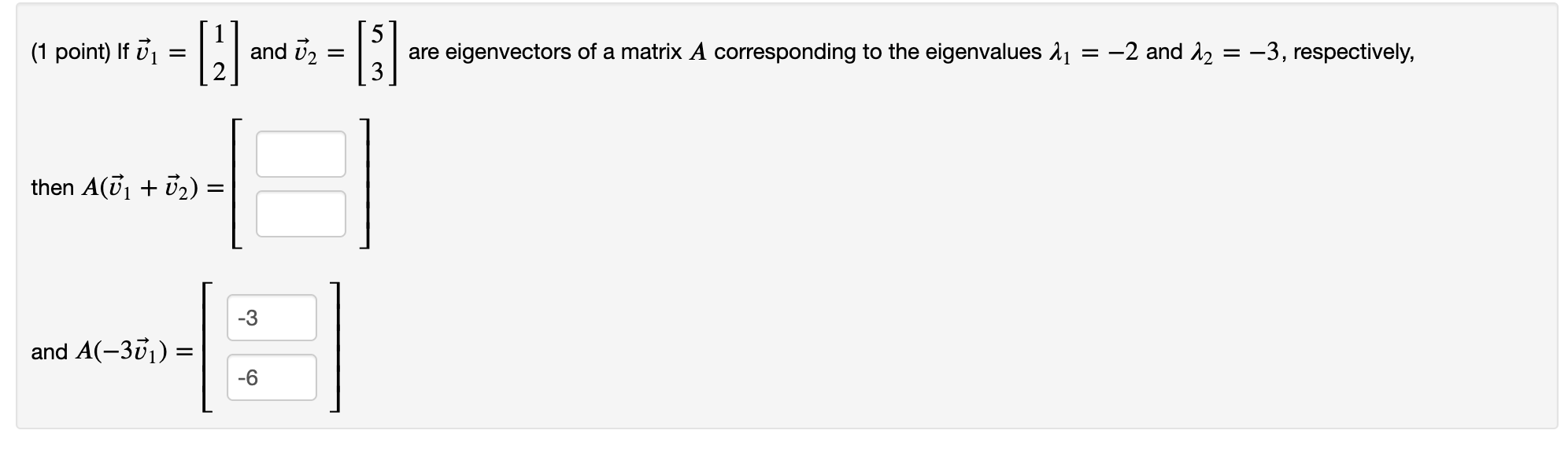 Solved (1 point) If v1=[12] and v2=[53] are eigenvectors of | Chegg.com