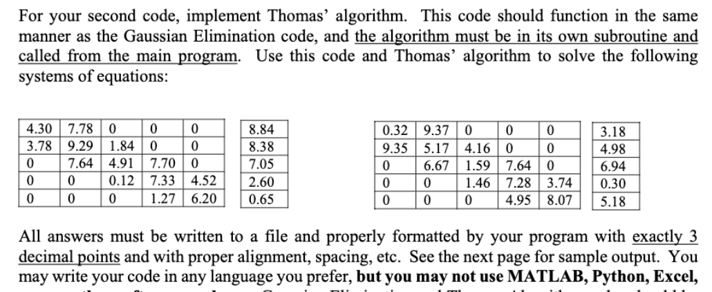 Solved For Your Second Code Implement Thomas Algorithm 1714
