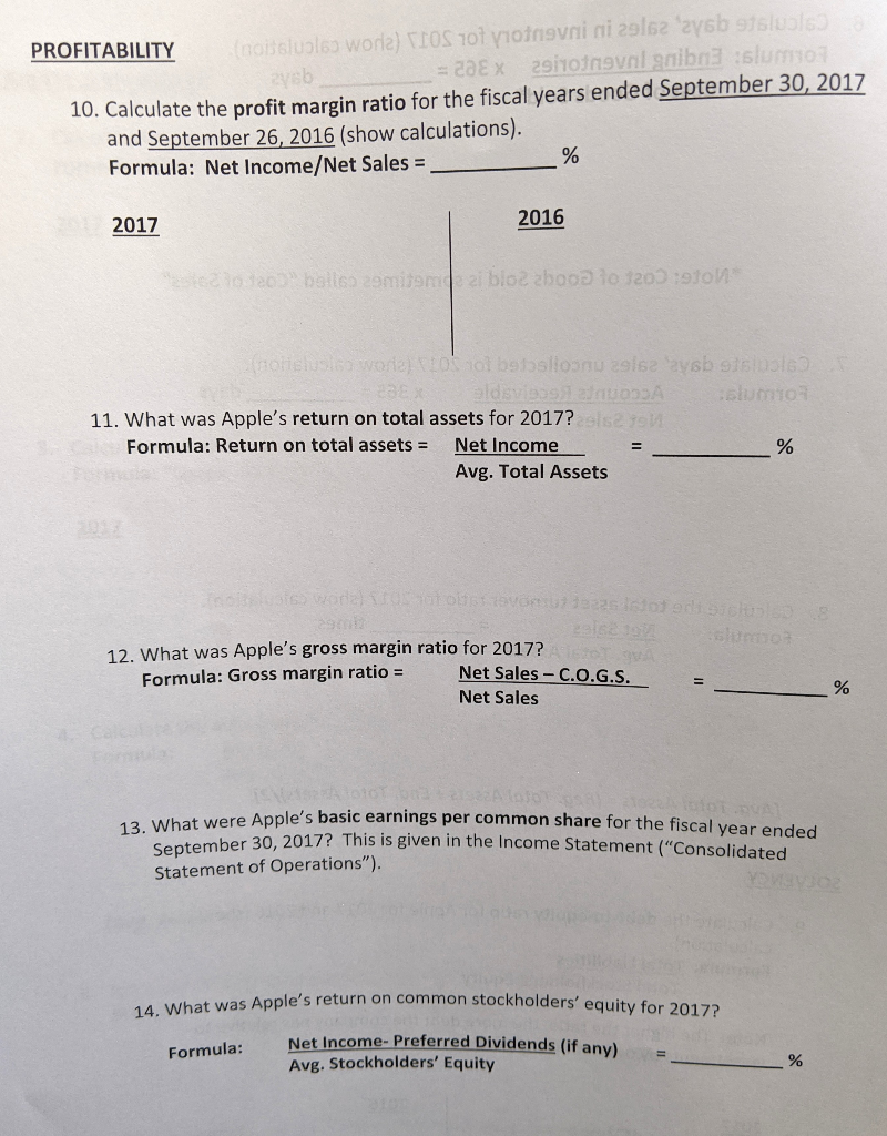 Solved Apple Inc Analysis Of Fiscal 2017 Annual Report Chegg