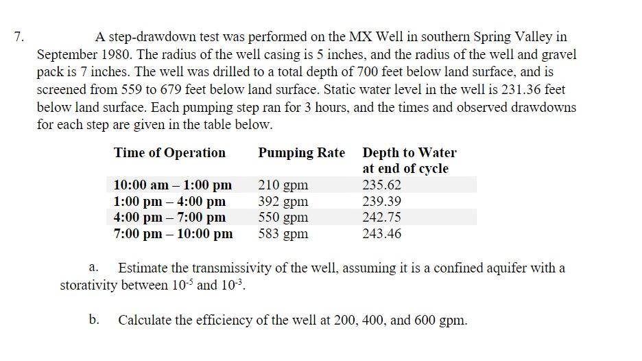 Solved A step-drawdown test was performed on the MX Well in | Chegg.com