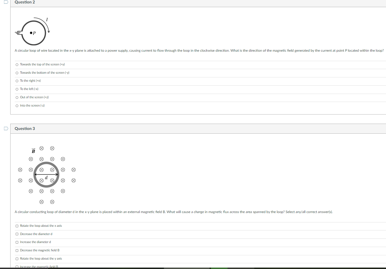 Solved Question 2 1 A circular loop of wire located in the | Chegg.com