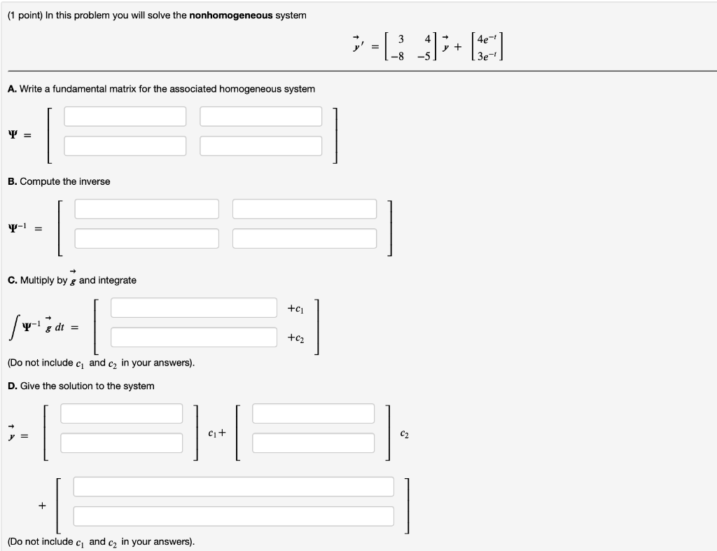 Solved (1 point) In this problem you will solve the | Chegg.com