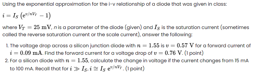 Solved Using The Exponential Approximation For The I−v