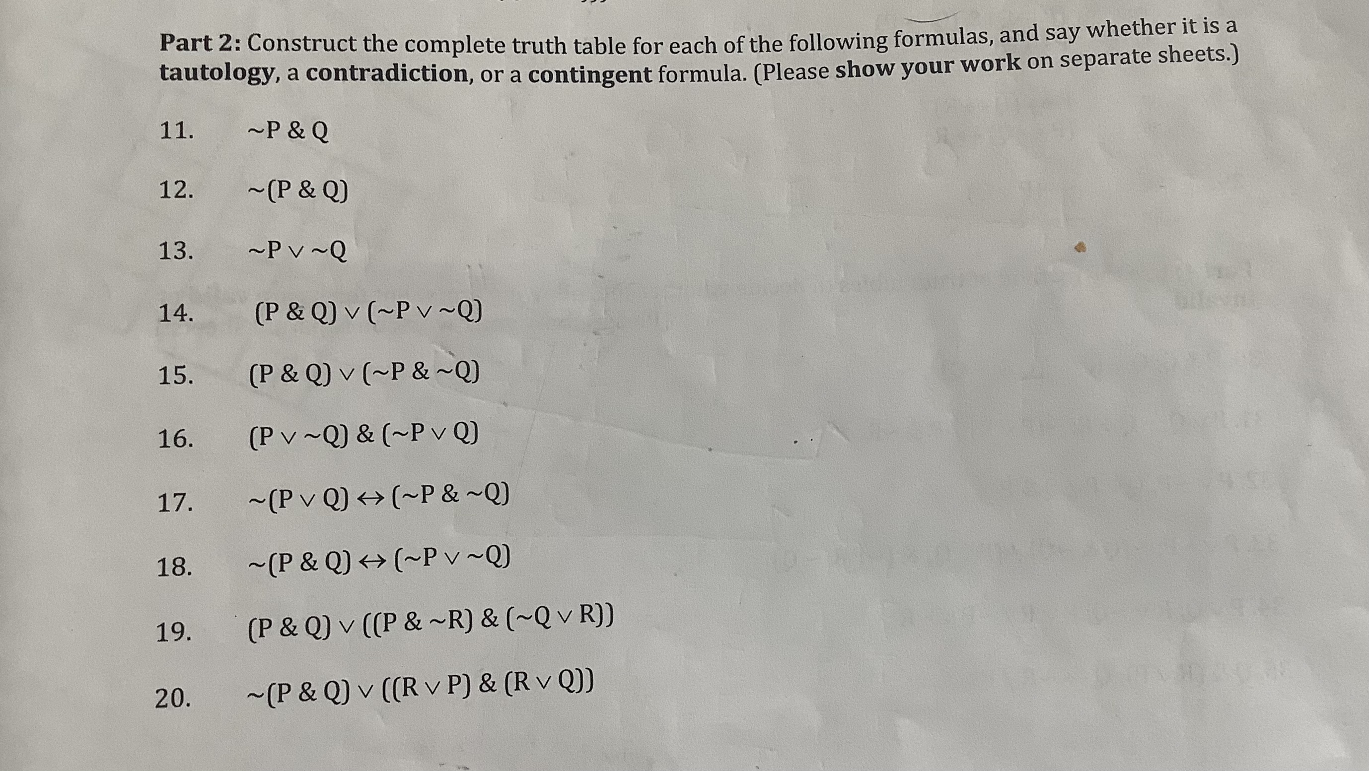 Solved Part 2: Construct the complete truth table for each | Chegg.com