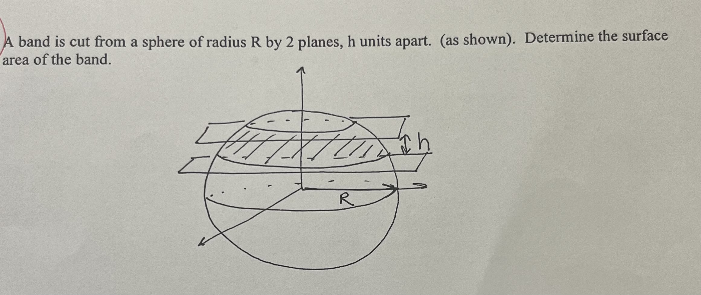Solved A band is cut from a sphere of radius R by 2 planes, | Chegg.com