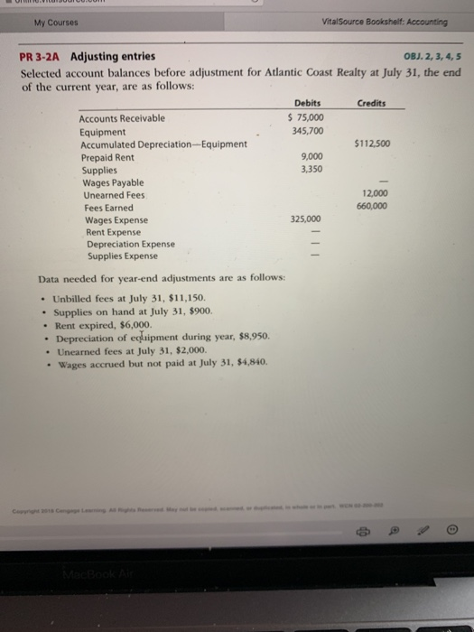 Solved PR 3-2A Adjusting entries Selected account balances | Chegg.com