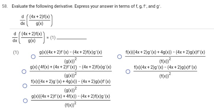 Solved Evaluate the following derivative. Express your | Chegg.com