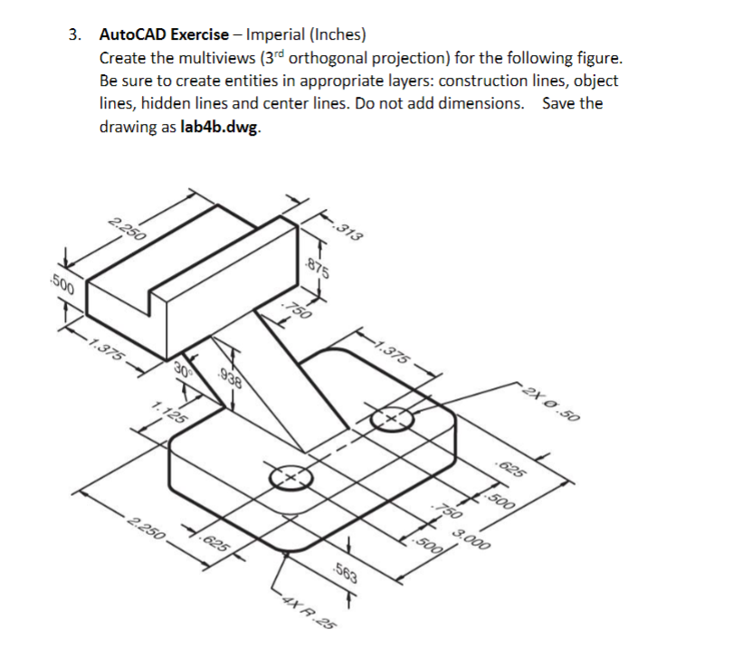 AutoCAD Exercise - Imperial (Inches) Create the | Chegg.com