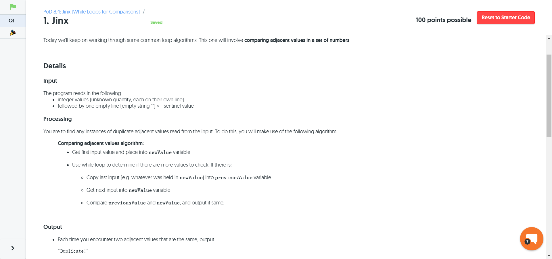 Solved POD 8.4: Jinx (While Loops for Comparisons) / 1. Jinx | Chegg.com