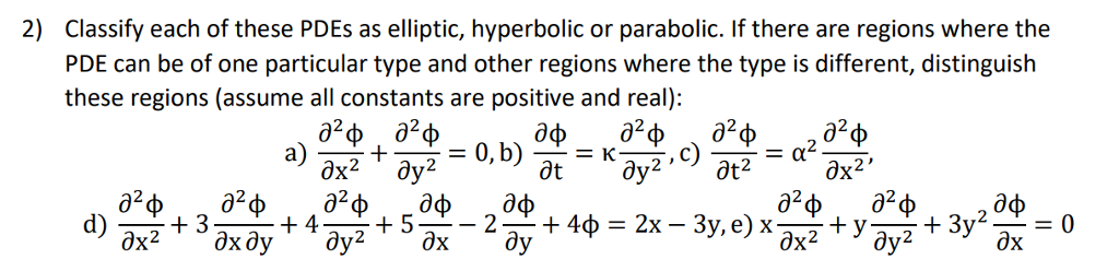 Solved Classify each of these PDEs as elliptic, hyperbolic | Chegg.com