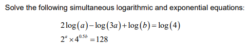 Solved Solve the following simultaneous logarithmic and | Chegg.com