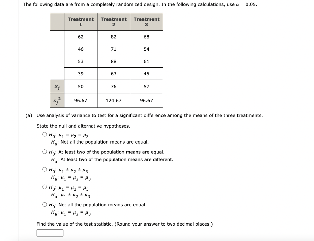 Solved The following data are from a completely randomized | Chegg.com