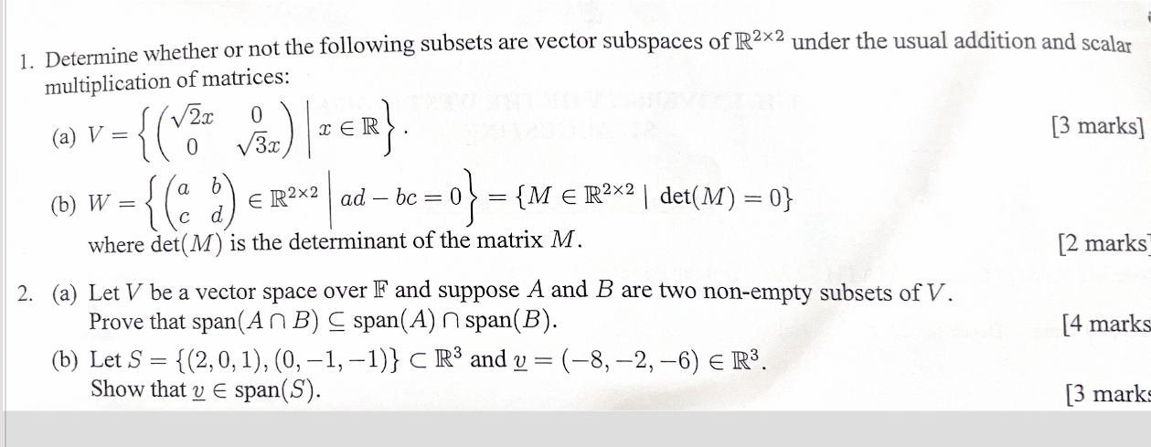 Solved 1. Determine whether or not the following subsets are | Chegg.com