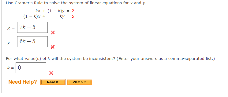 Solved Use Cramer's Rule to solve the system of linear | Chegg.com