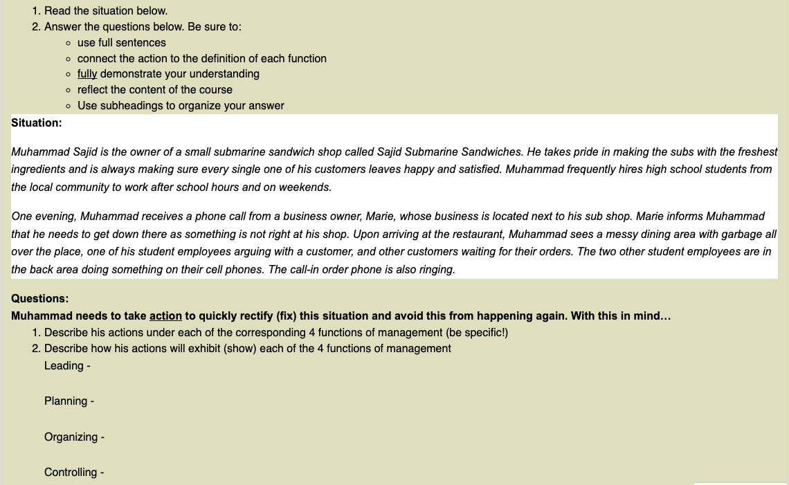 Solved 1. Read the situation below. 2. Answer the questions | Chegg.com