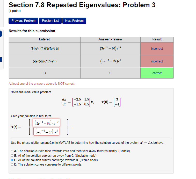 Solved Section 7 8 Repeated Eigenvalues Problem 3 1 Point
