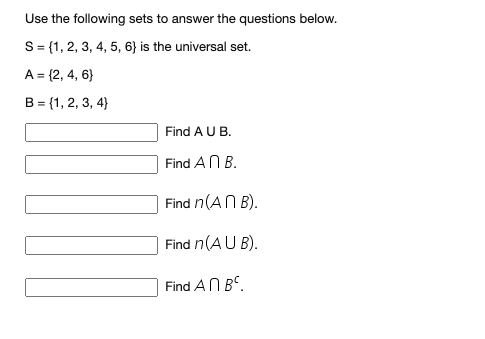 Solved Use the following sets to answer the questions below. | Chegg.com