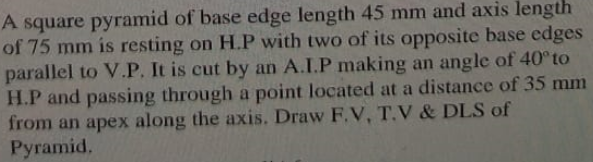 Solved A square pyramid of base edge length 45 mm and axis | Chegg.com
