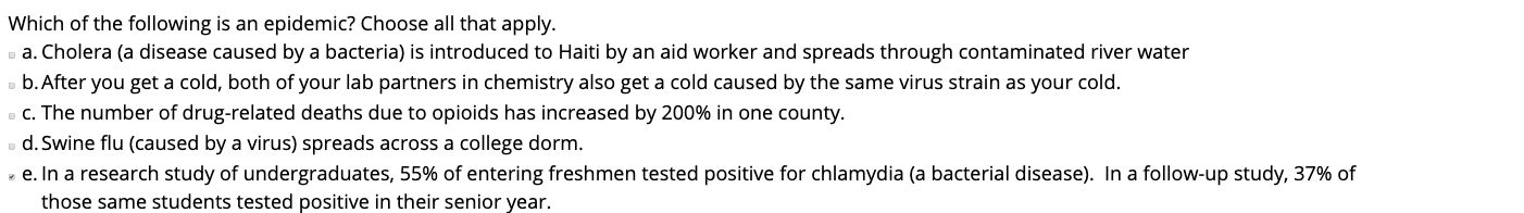 Solved Which of the following is an epidemic? Choose all | Chegg.com