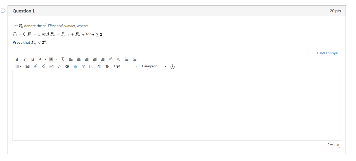 Solved Question 1 20 pts Let F, denote the nth Fibonacci | Chegg.com